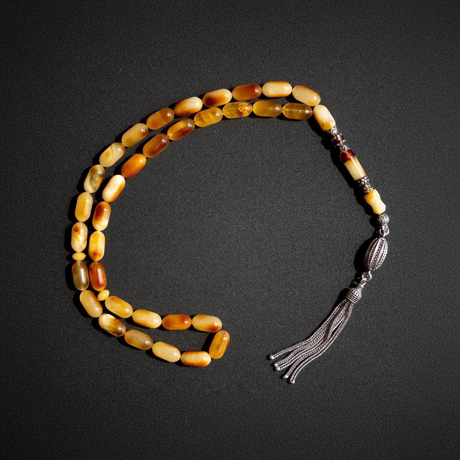 Tawakkul Rock Drop Amber Tasbeeh (Silver Engraved Artisan Imam Bead ...