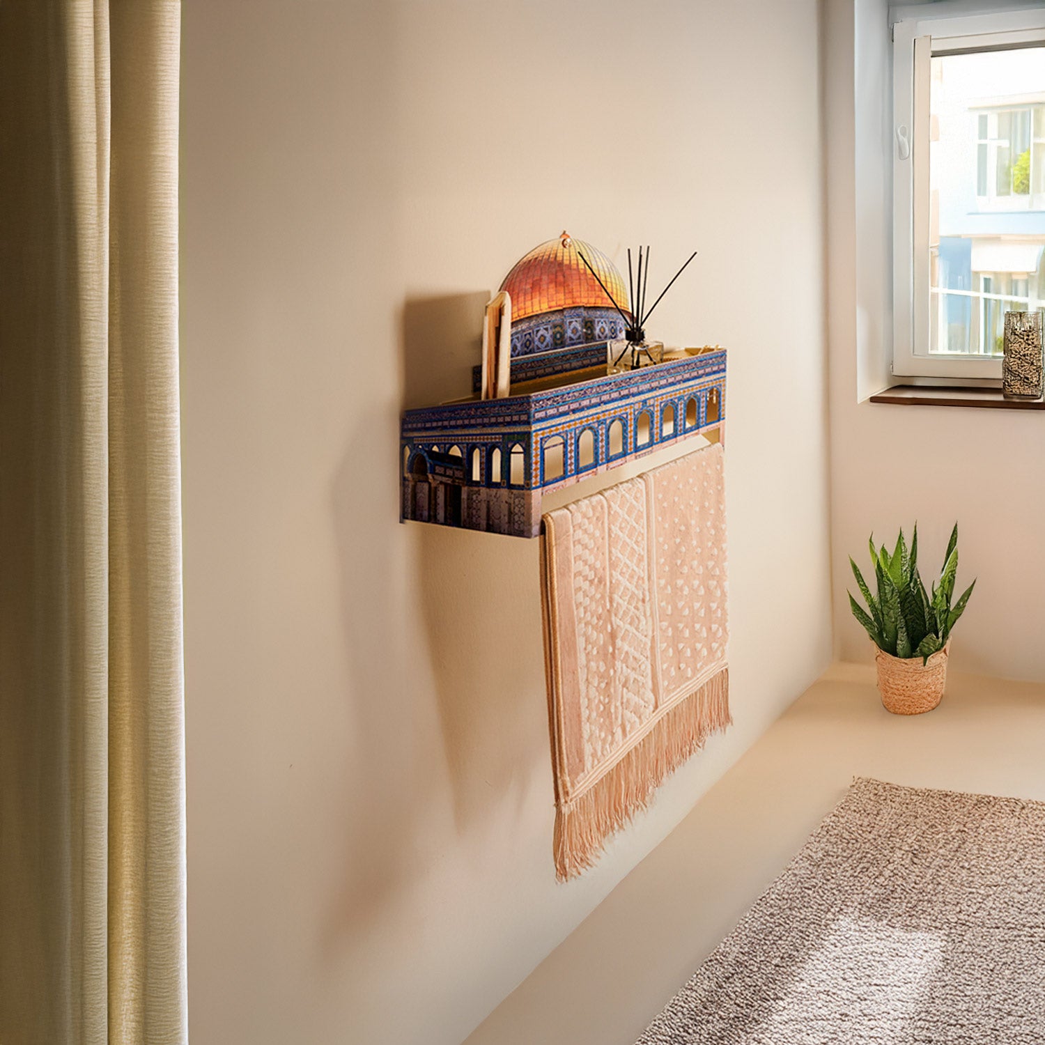 3D Metal Prayer Rug Holder & Wall Shelf with Al-Masjid Al-Aqsa - WAMH1 ...